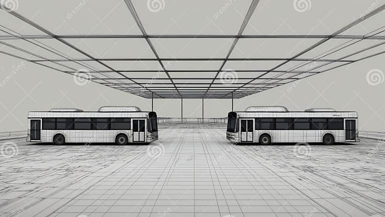 3d Wireframe Render of a Bus Terminal Architecture Abs Ai Generated ...