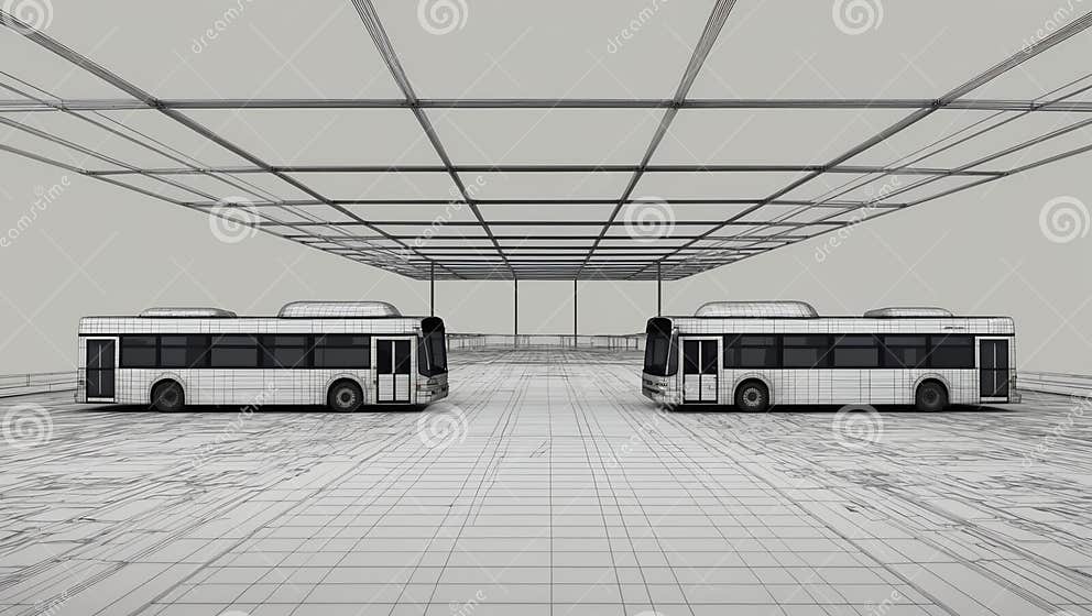 3d Wireframe Render of a Bus Terminal Architecture Abs Ai Generated Stock Illustration ...