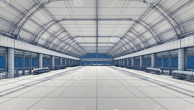 3d Wireframe Render of a Bus Terminal Architecture Abs Ai Generated ...