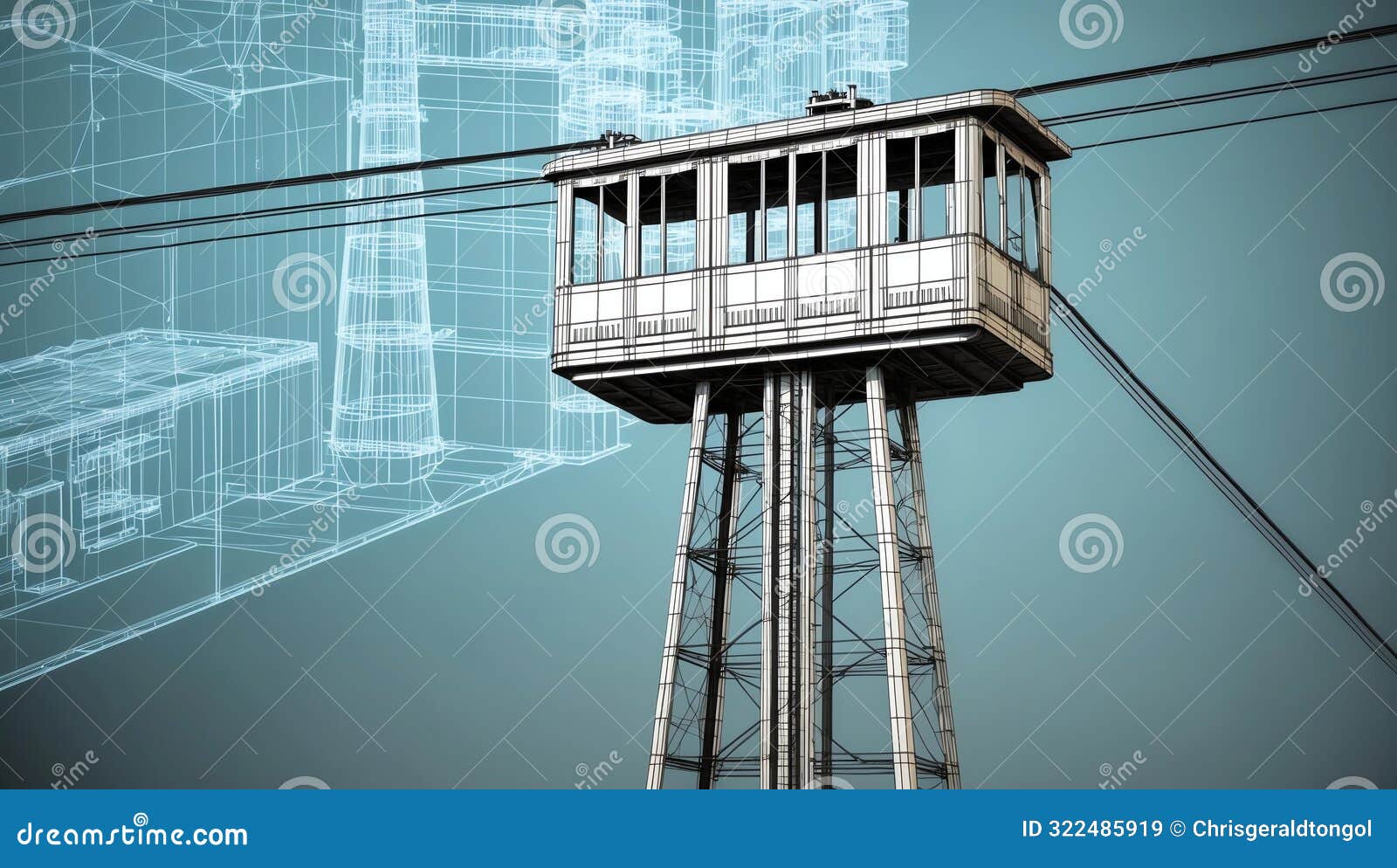 3d Wireframe Render of a Cable Car Tower Architecture Ai Generated ...