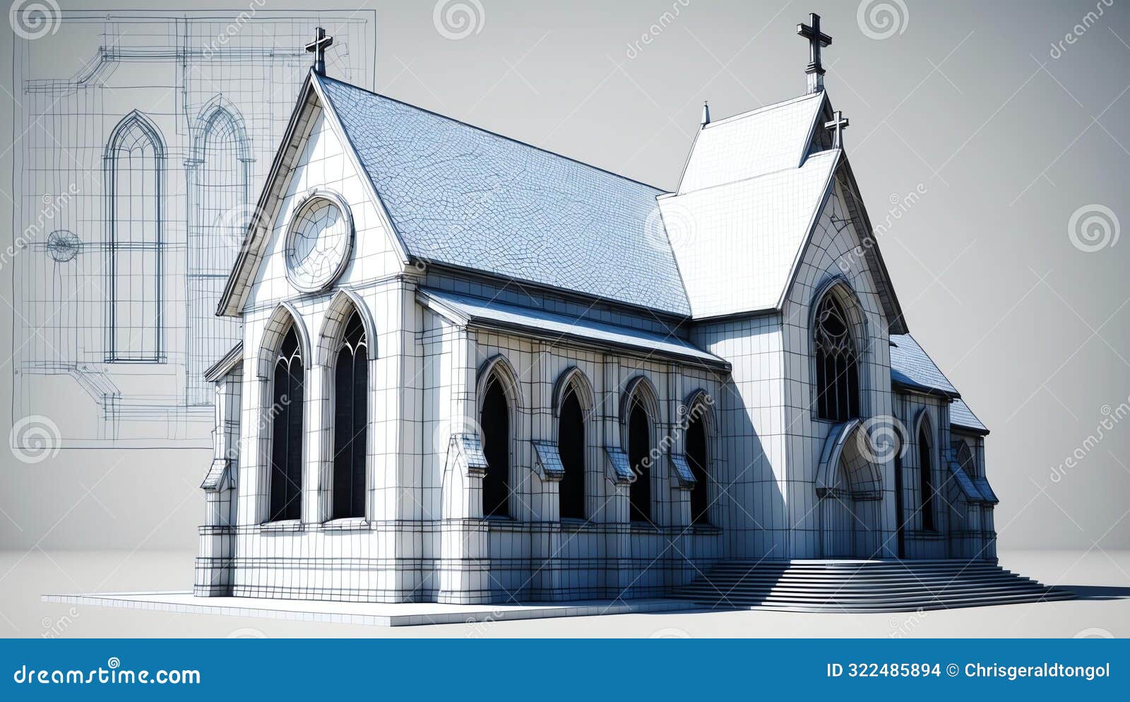 3d Wireframe Render of a Church Architecture Abstract Ai Generated ...