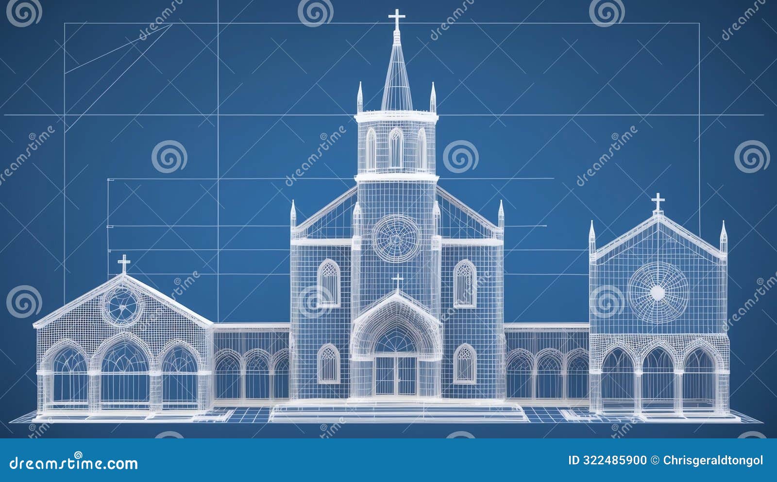3d Render Church Building Icon, White Facade With Bushes And Trees ...