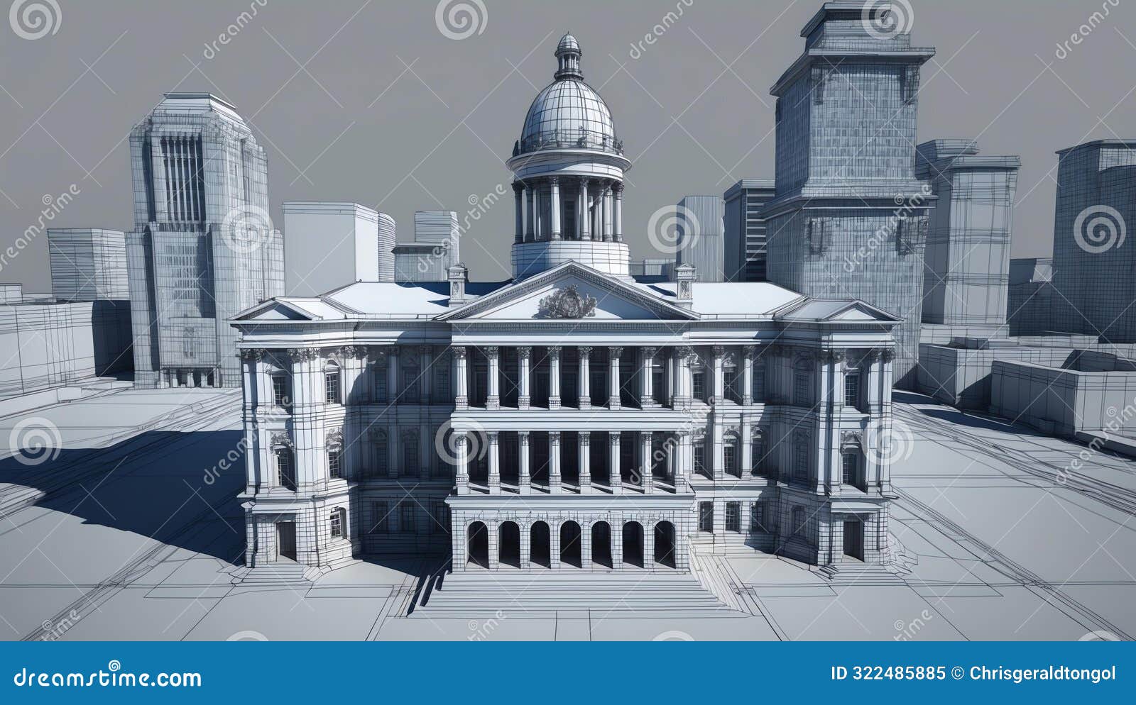3d Wireframe Render Of A City Hall Architecture Abstra Ai Generated ...
