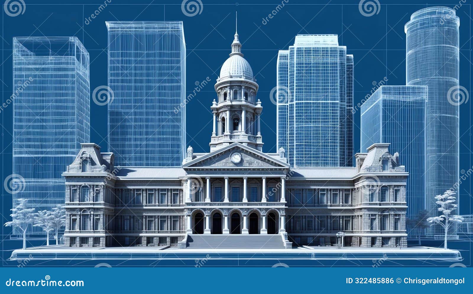 3d Wireframe Render of a City Hall Architecture Abstra Ai Generated ...
