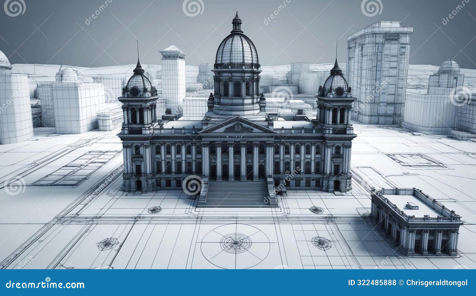 3d Wireframe Render Of A City Hall Architecture Abstra Ai Generated ...