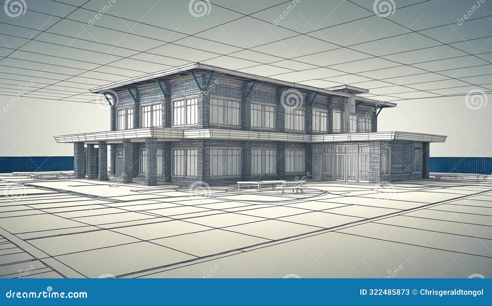 3d Wireframe Render of a Community Center Architecture Ai Generated ...