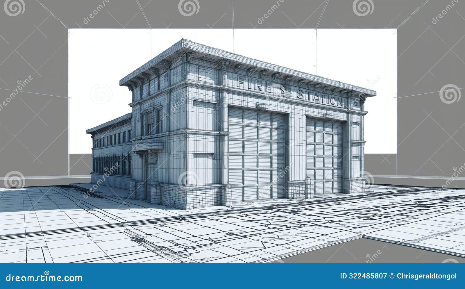 3d Wireframe Render of a Fire Station Architecture Abs Ai Generated ...