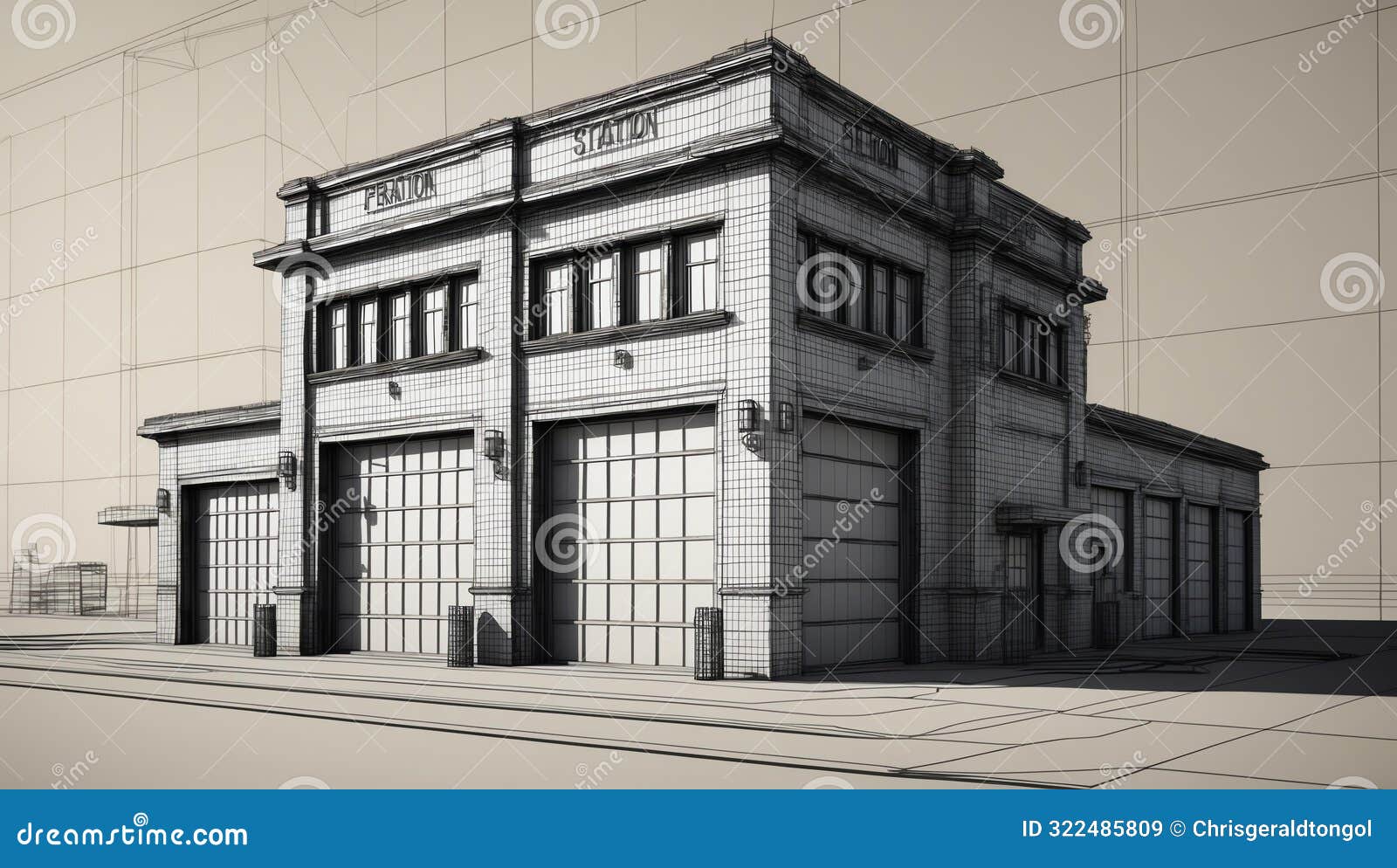 3d Wireframe Render of a Fire Station Architecture Abs Ai Generated ...