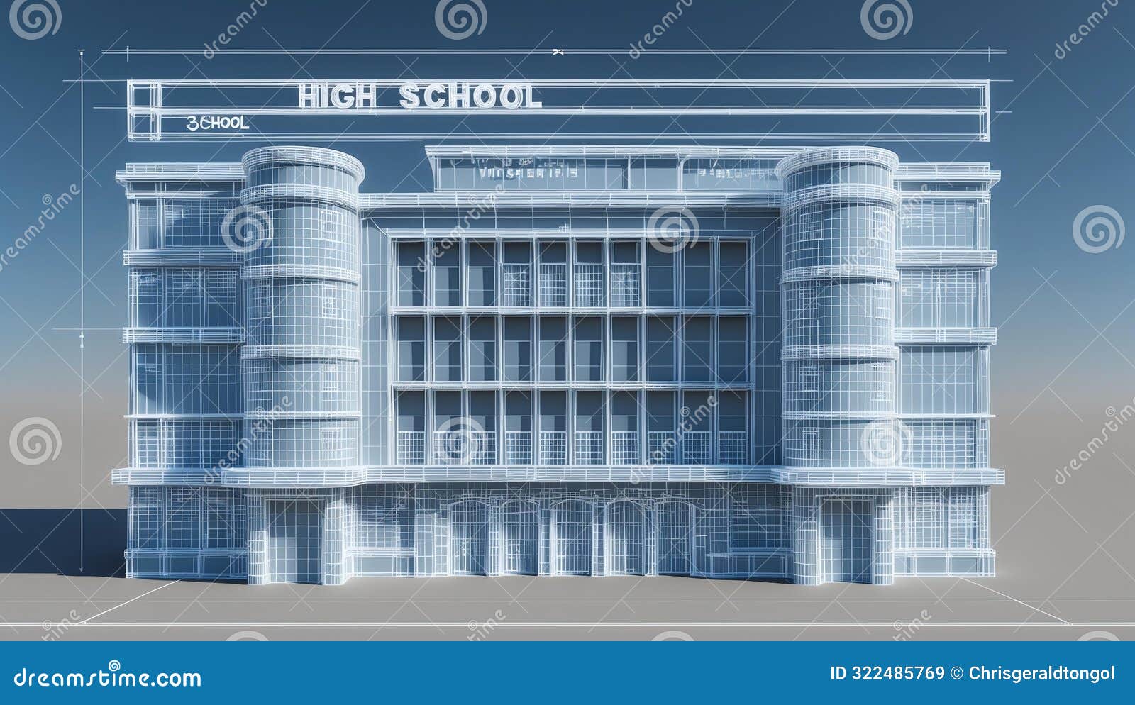 3d Wireframe Render of a High School Architecture Abst Ai Generated ...