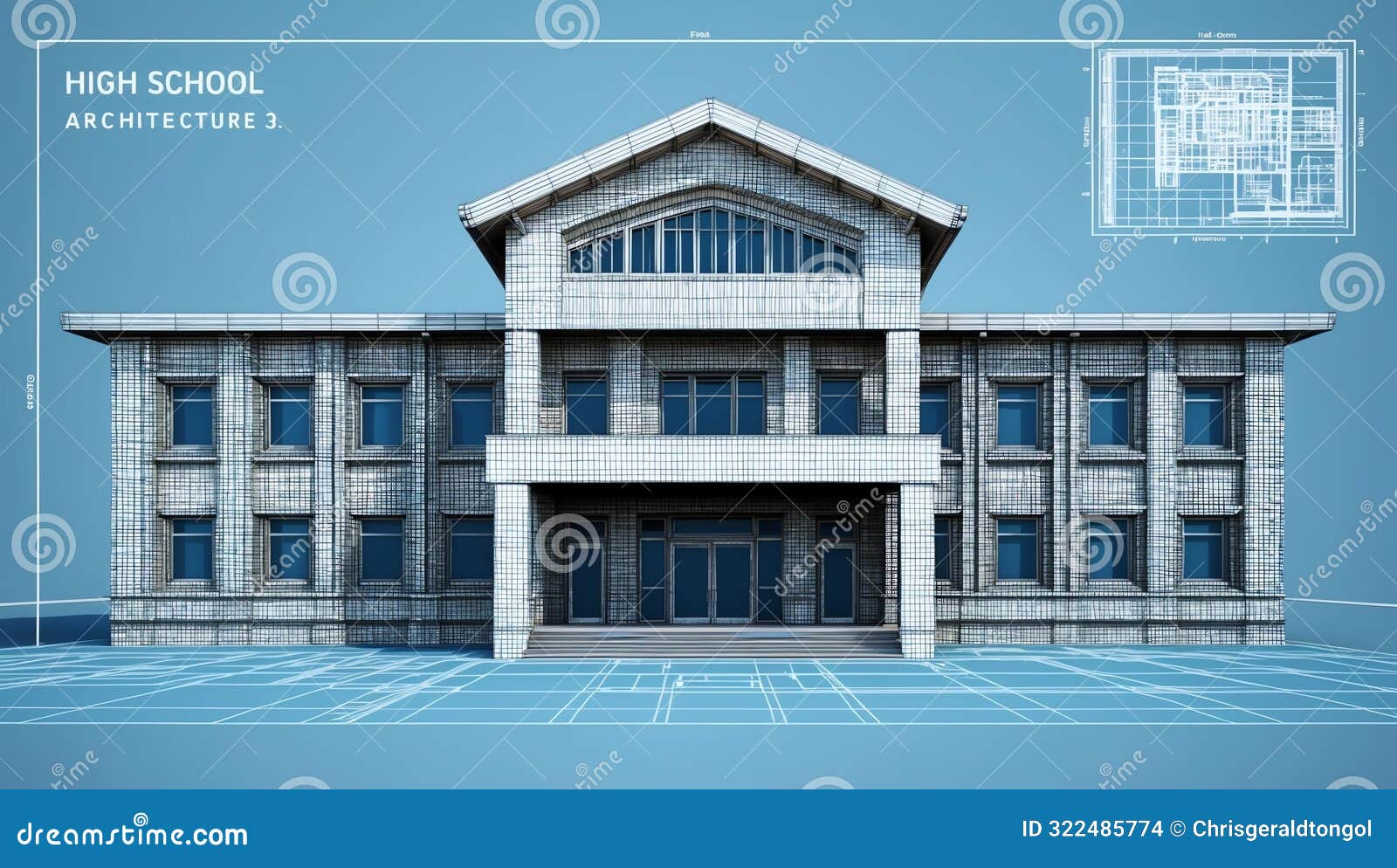3d Wireframe Render of a High School Architecture Abst Ai Generated ...