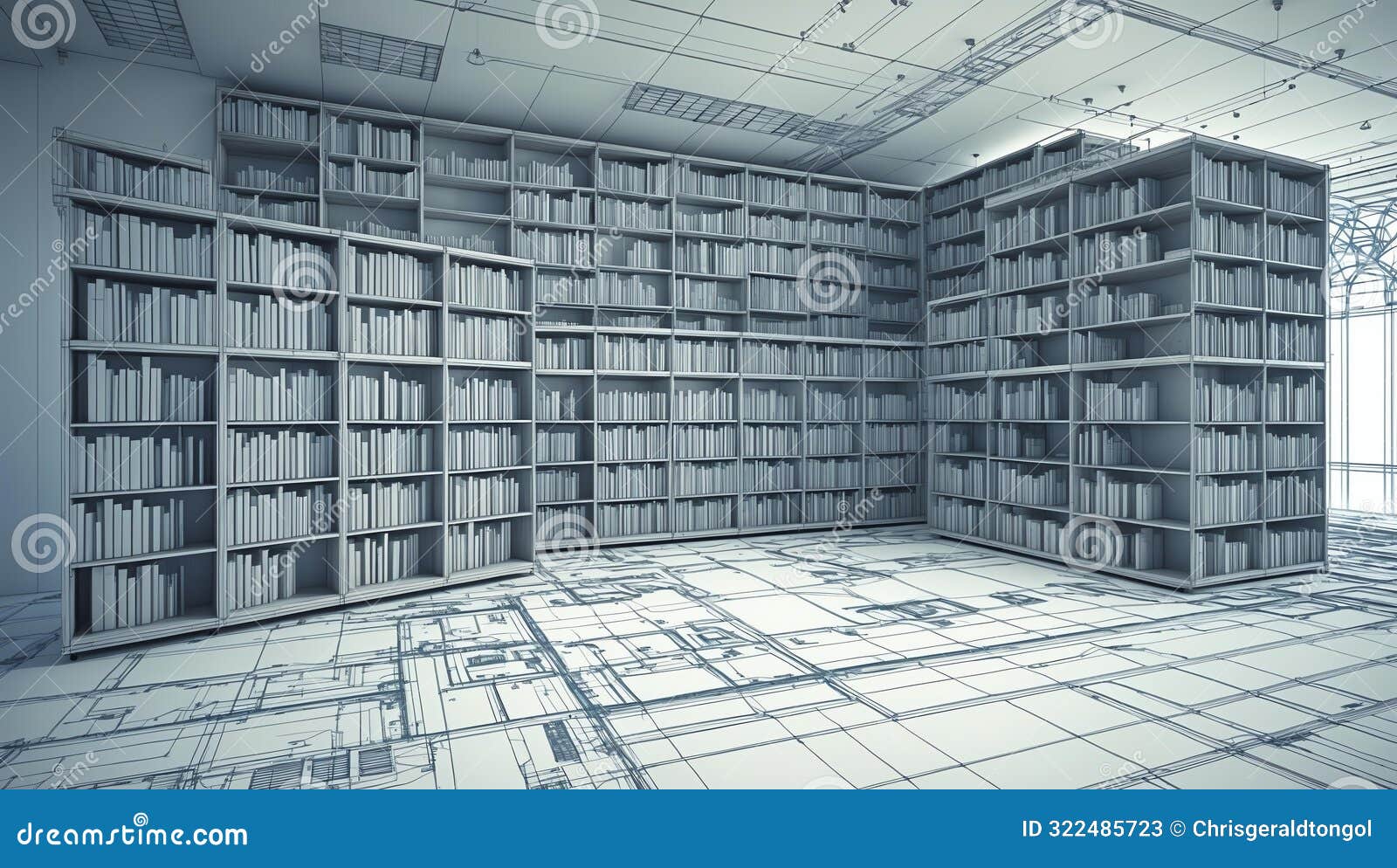 3d Wireframe Render of a Library Architecture Abstract Ai Generated ...