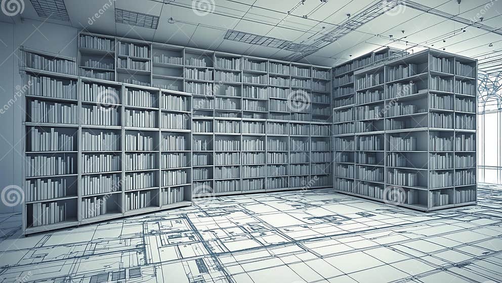 3d Wireframe Render of a Library Architecture Abstract Ai Generated ...