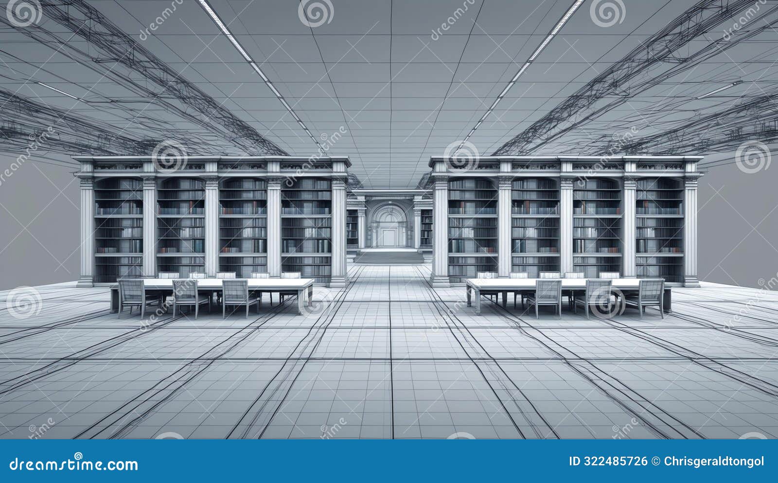 3d Wireframe Render of a Library Architecture Abstract Ai Generated ...