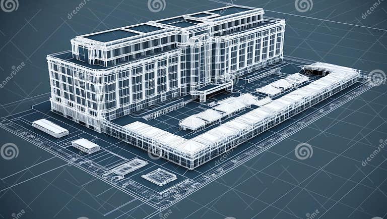 3d Wireframe Render of a Luxury Hotel Architecture Abs Ai Generated ...
