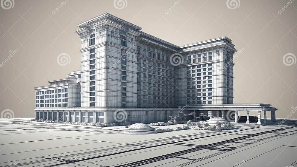 3d Wireframe Render of a Luxury Hotel Architecture Abs Ai Generated ...