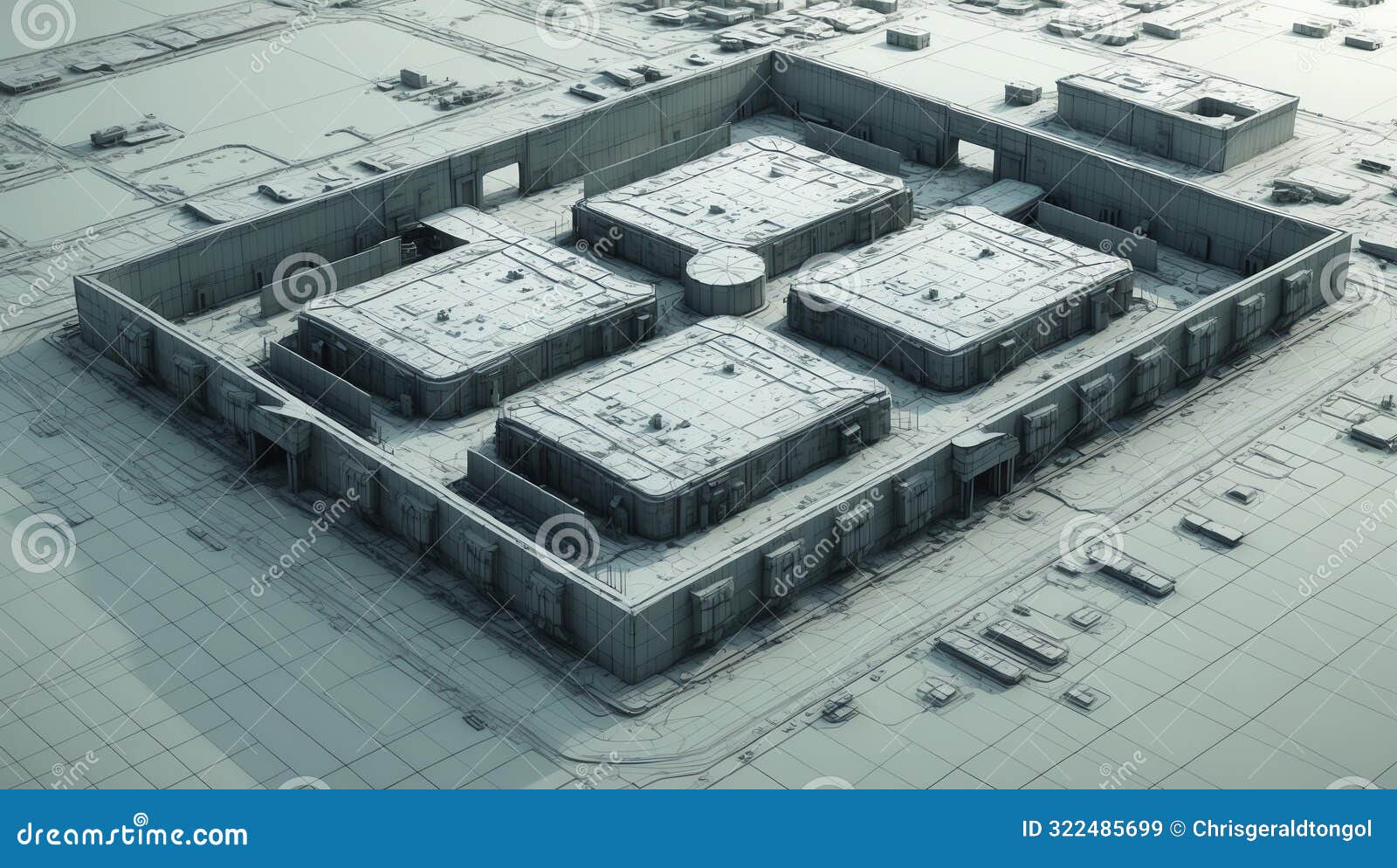 3d Wireframe Render Of A Military Compound Architectur Ai Generated ...