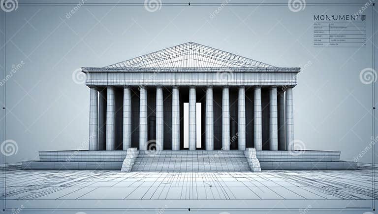 3d Wireframe Render of a Monument Architecture Abstrac Ai Generated ...