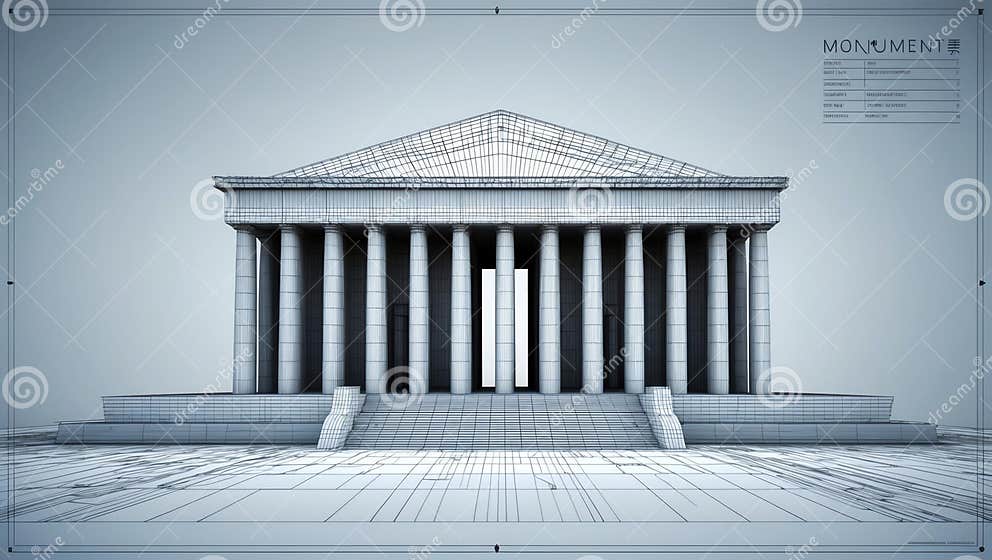 3d Wireframe Render of a Monument Architecture Abstrac Ai Generated ...