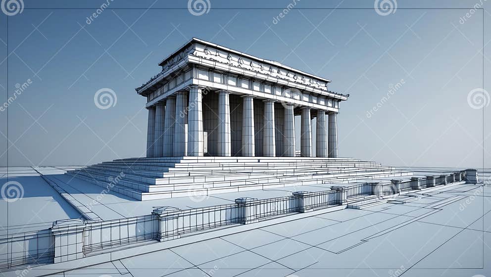 3d Wireframe Render of a Monument Architecture Abstrac Ai Generated ...