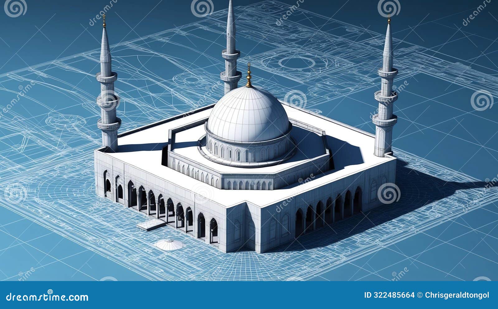3d Wireframe Render of a Mosque Architecture Abstract Ai Generated ...