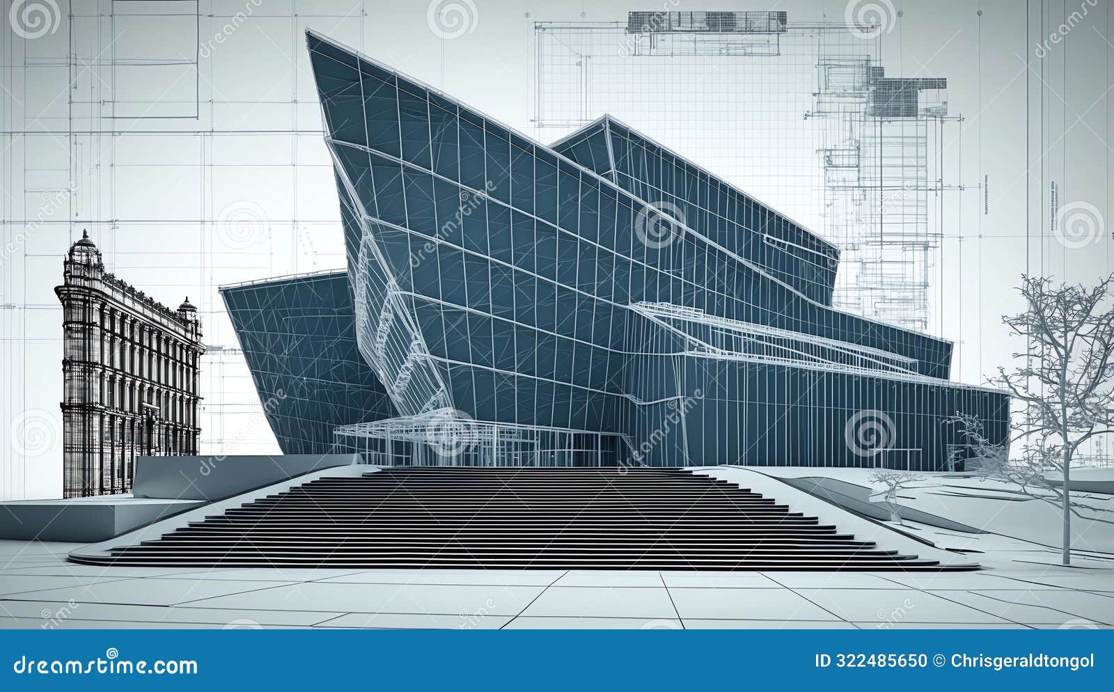 3d Wireframe Render of a Museum Architecture Abstract Ai Generated ...