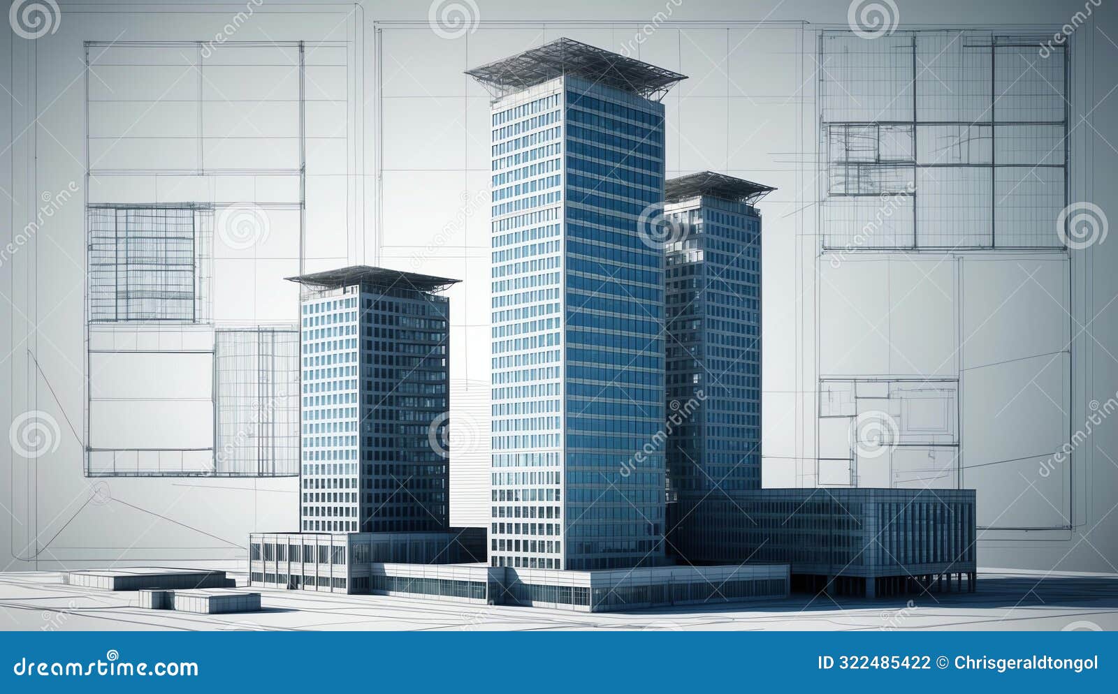 3d Wireframe Render of an Office Towers Architecture a Ai Generated ...
