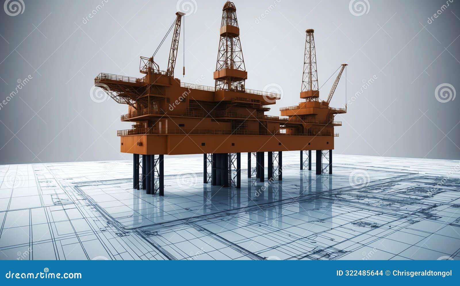 3d Wireframe Render of a Oil Rig Architecture Abstract Ai Generated ...