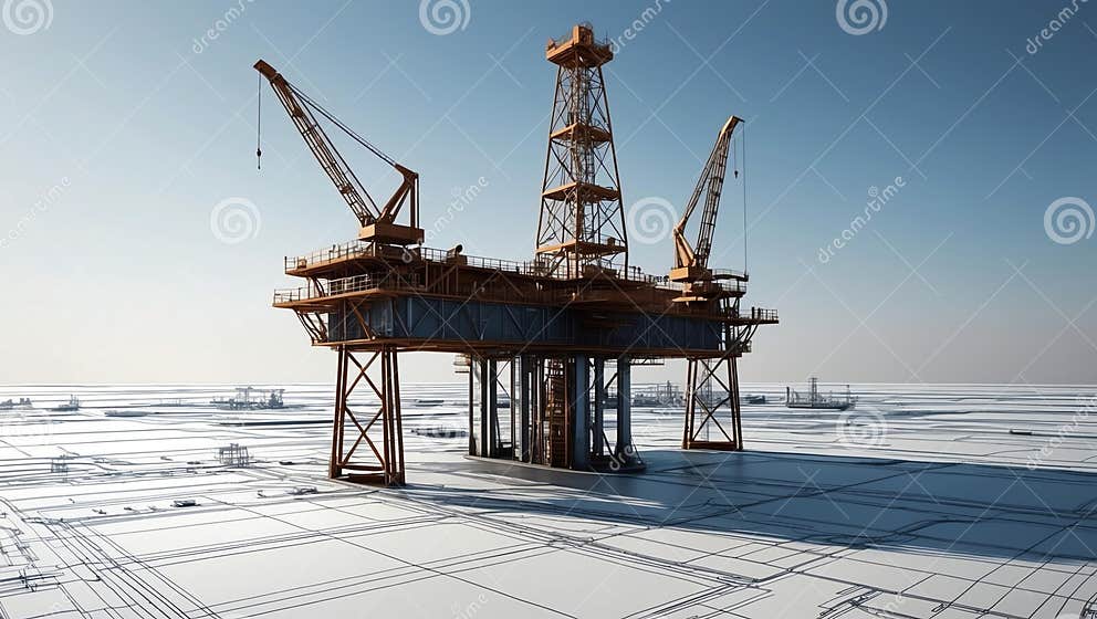 3d Wireframe Render of a Oil Rig Architecture Abstract Ai Generated ...