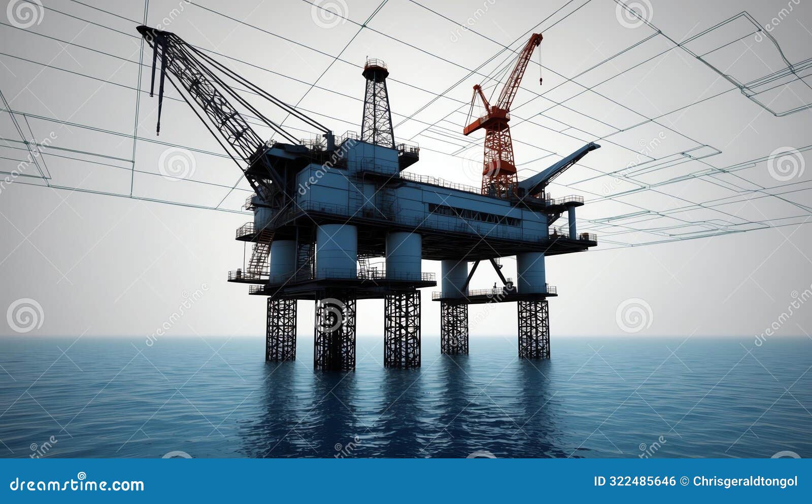 3d Wireframe Render of a Oil Rig Architecture Abstract Ai Generated ...