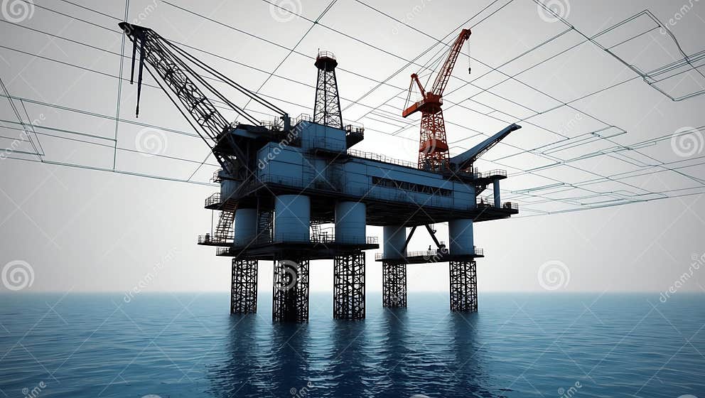 3d Wireframe Render of a Oil Rig Architecture Abstract Ai Generated ...