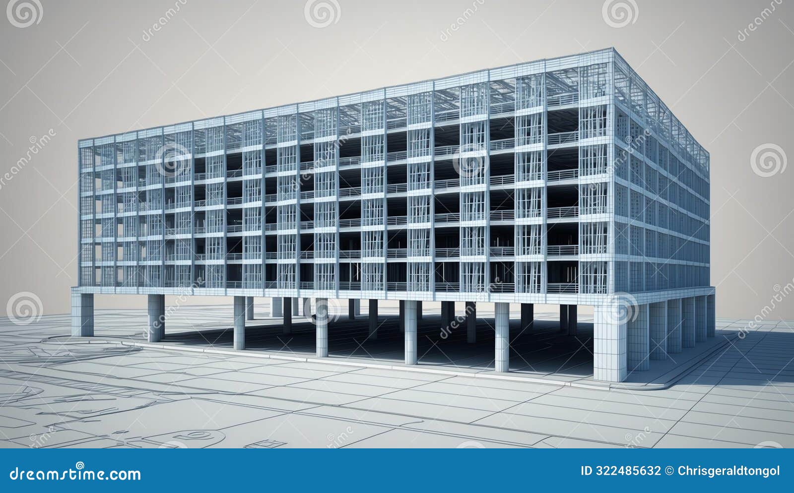 3d Wireframe Render Of A Parking Structure Architectur Ai Generated ...