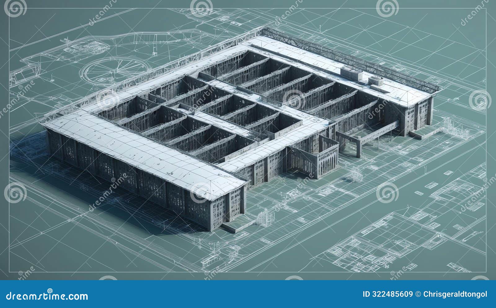 3d Wireframe Render of a Prison Architecture Abstract Ai Generated ...