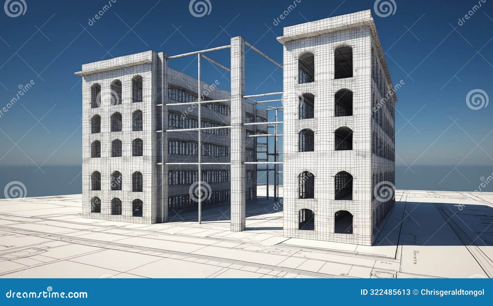 3d Wireframe Render of a Prison Architecture Abstract Ai Generated ...