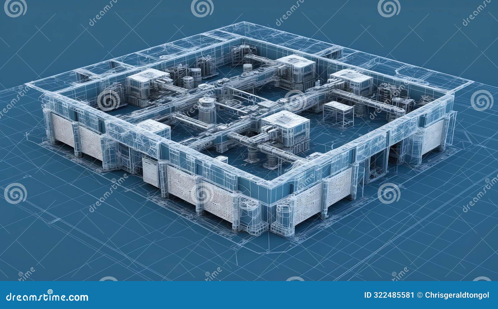 3d Wireframe Render of a Robotics Facility Architectur Ai Generated ...