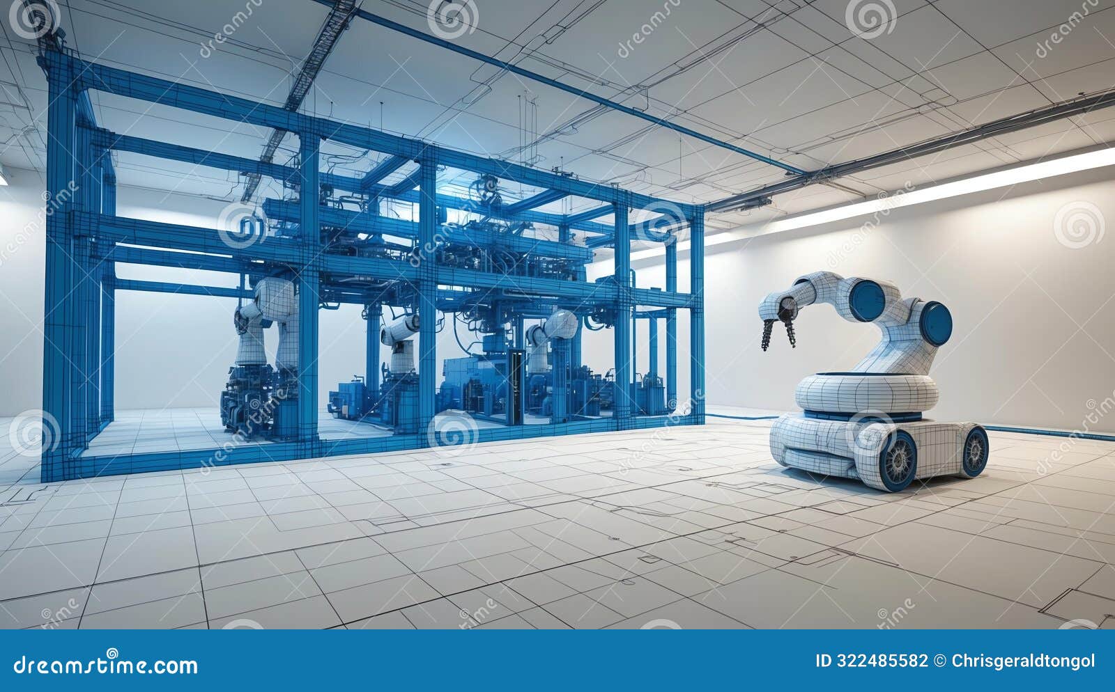 3d Wireframe Render of a Robotics Facility Architectur Ai Generated ...