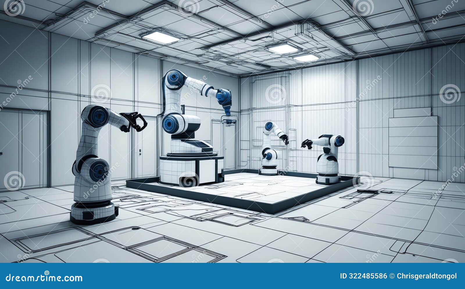 3d Wireframe Render of a Robotics Facility Architectur Ai Generated ...