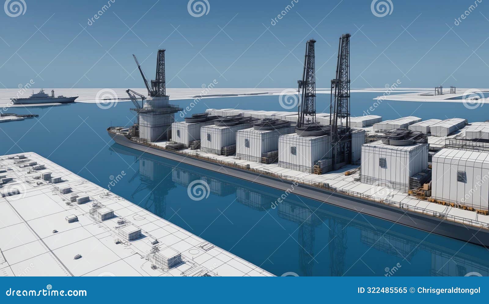 3d Wireframe Render Of A Shipyard Architecture Abstrac Ai Generated ...