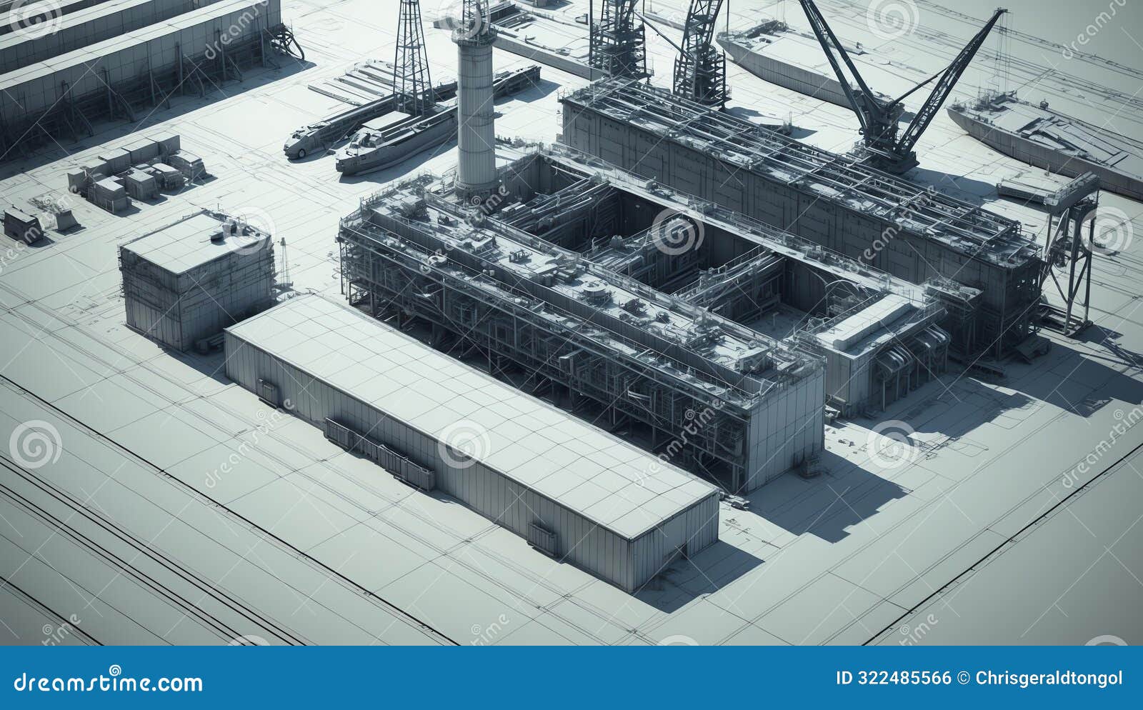 3d Wireframe Render Of A Shipyard Architecture Abstrac Ai Generated ...