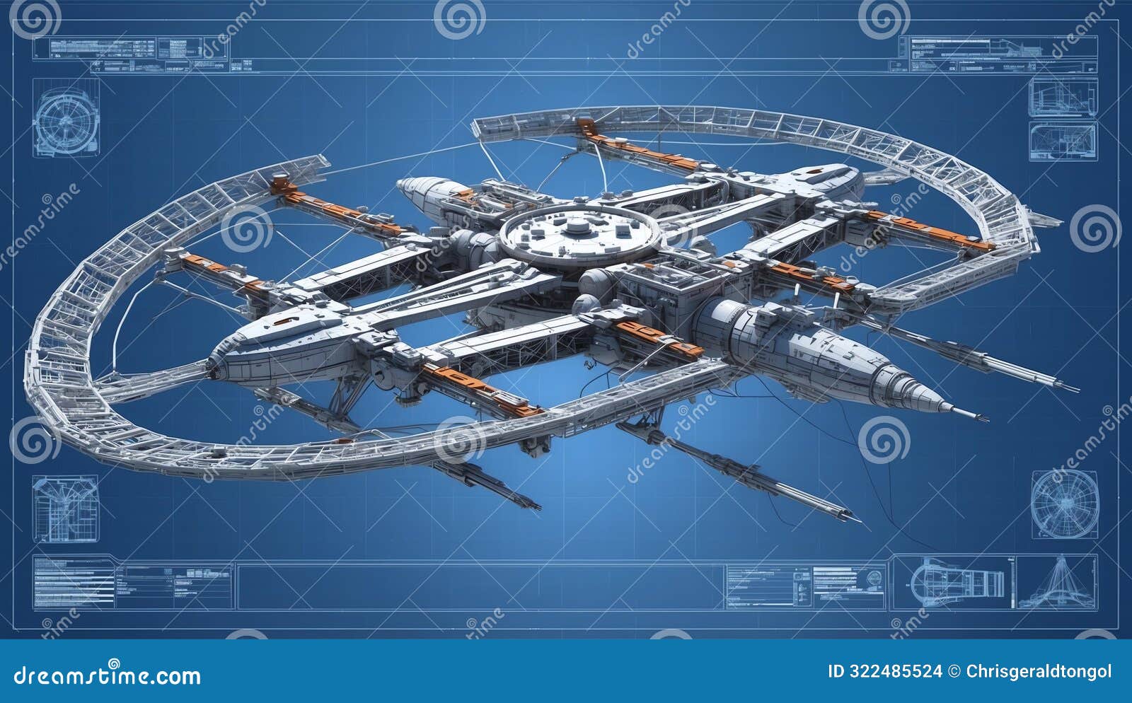 3d Wireframe Render of a Space Station Architecture Ab Ai Generated ...