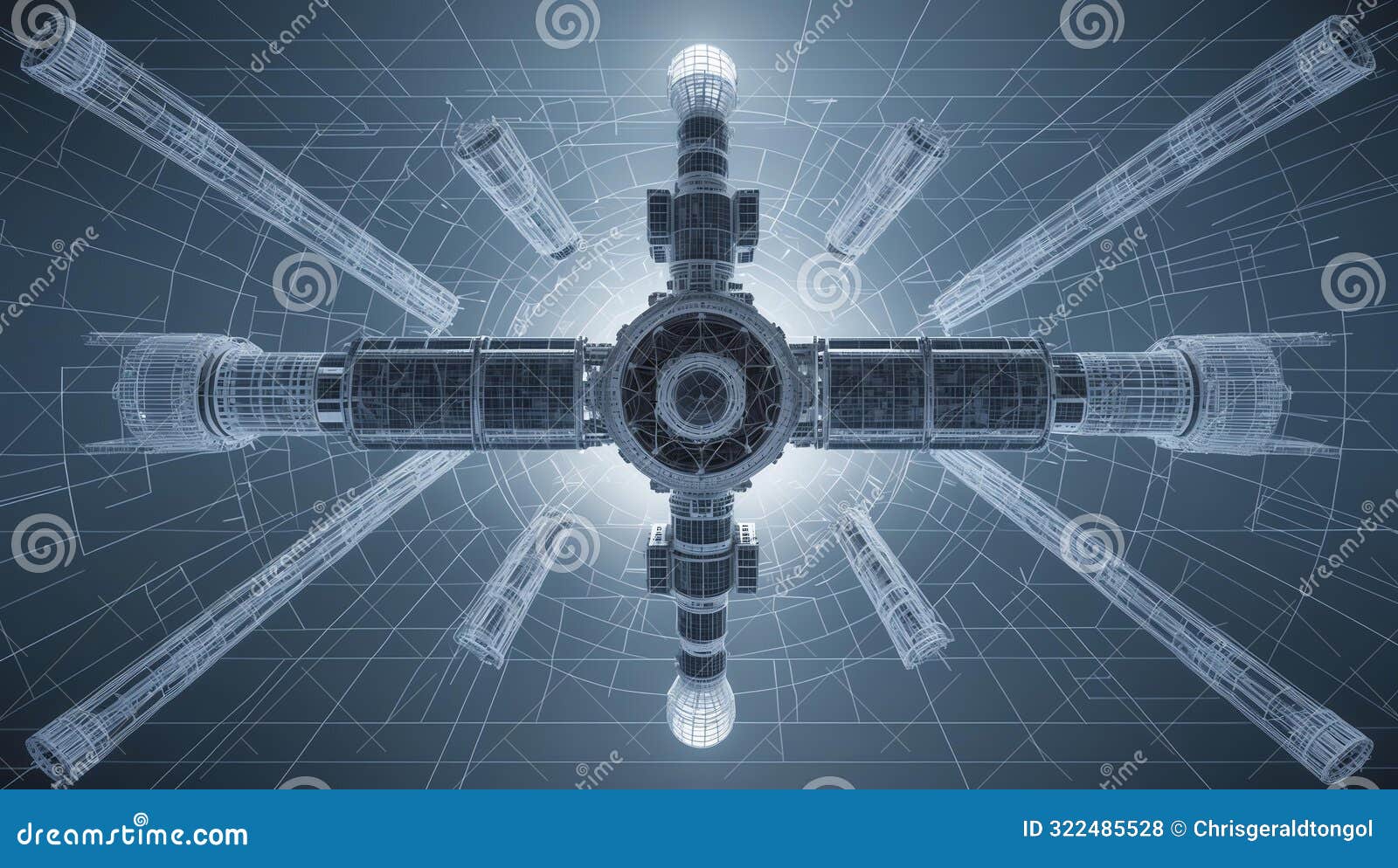 3d Wireframe Render of a Space Station Architecture Ab Ai Generated ...