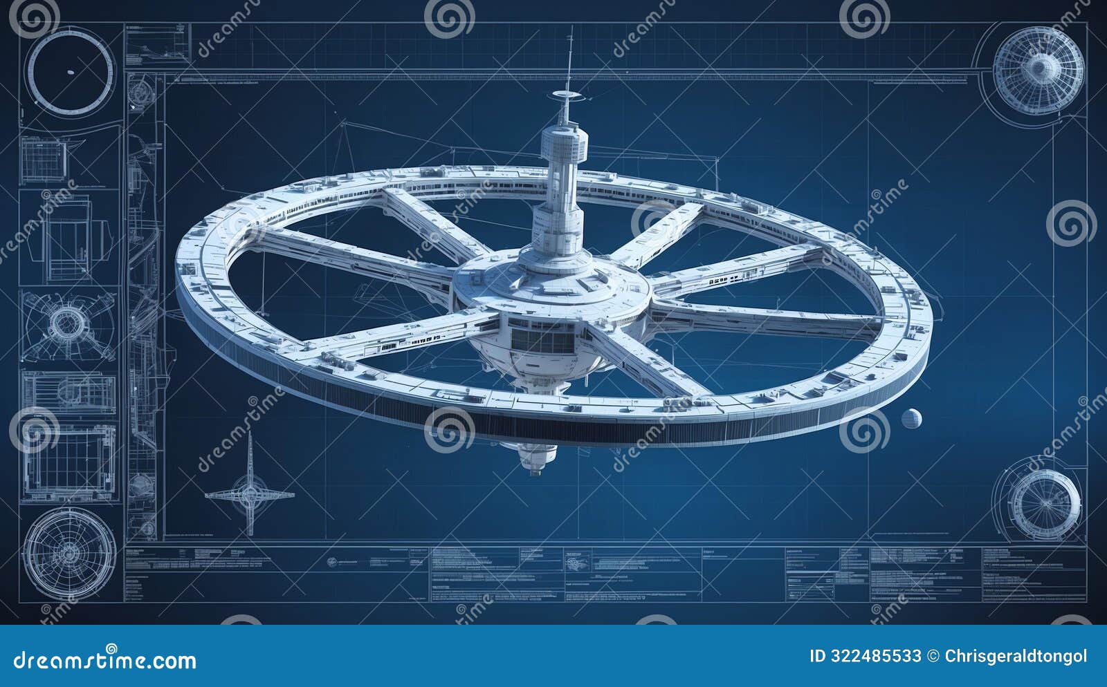 3d Wireframe Render Of A Space Station Architecture Ab Ai Generated ...