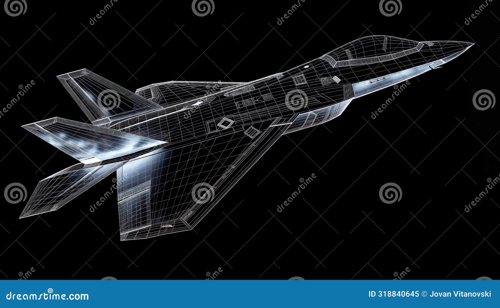 3D Wireframe Render of a Stealth Aircraft on Black Background Stock ...