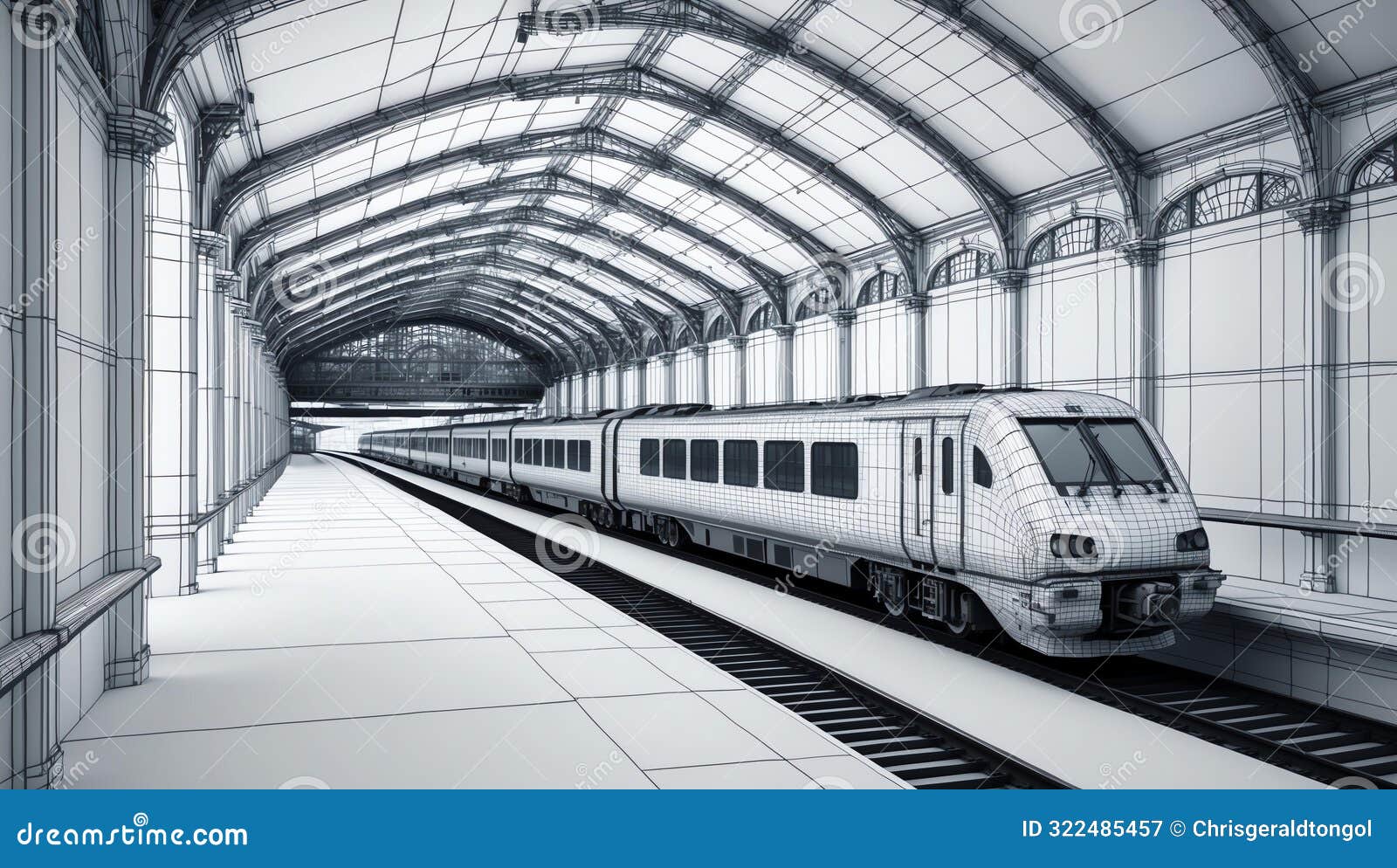 3d Wireframe Render of a Train Station Architecture Ab Ai Generated ...