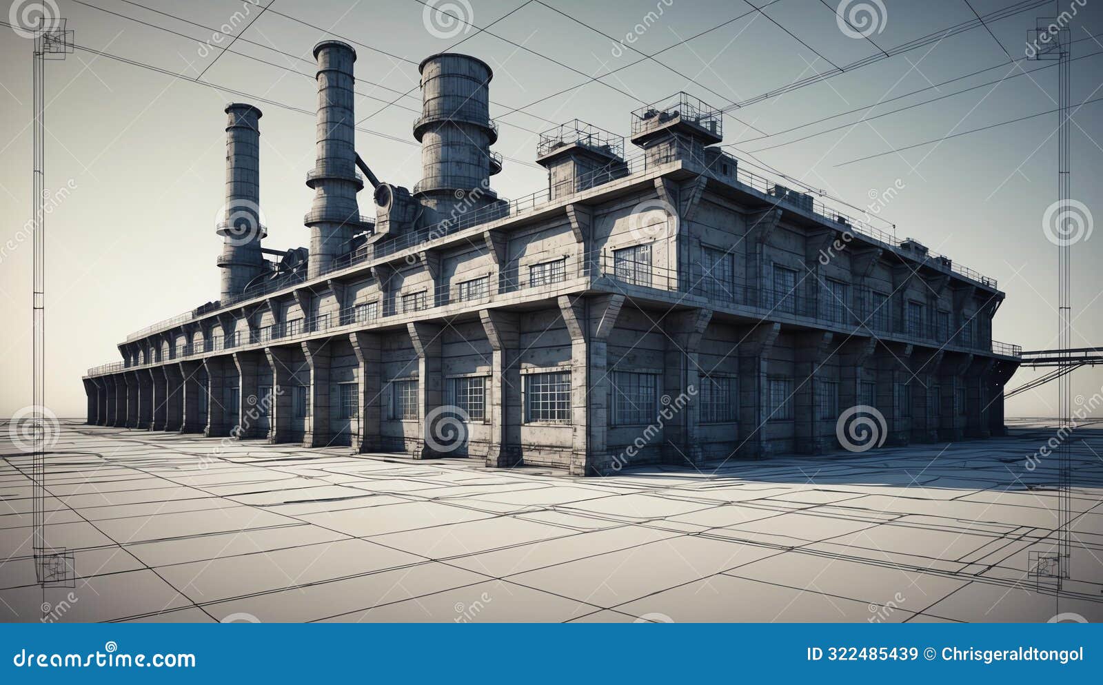 3d Wireframe Render of a War Factory Architecture Abst Ai Generated ...