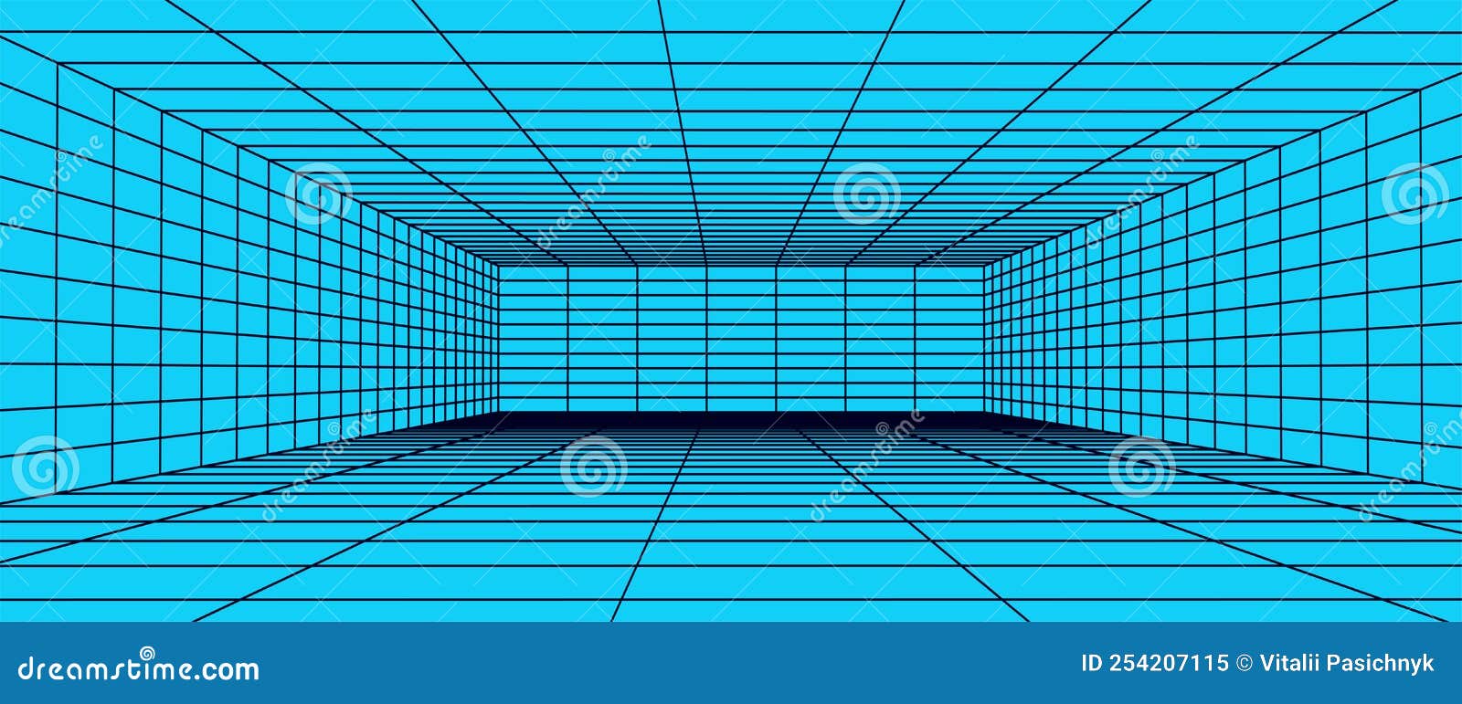3D Wireframe Room on Blue Background. Abstract Perspective Grid. Vector ...