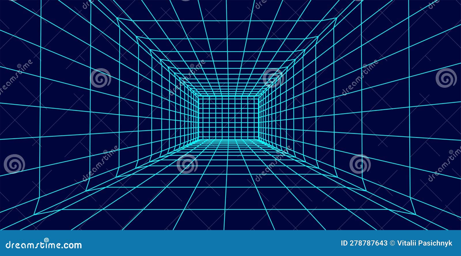 3D Wireframe Room on Blue Background. Abstract Perspective Grid. Vector ...