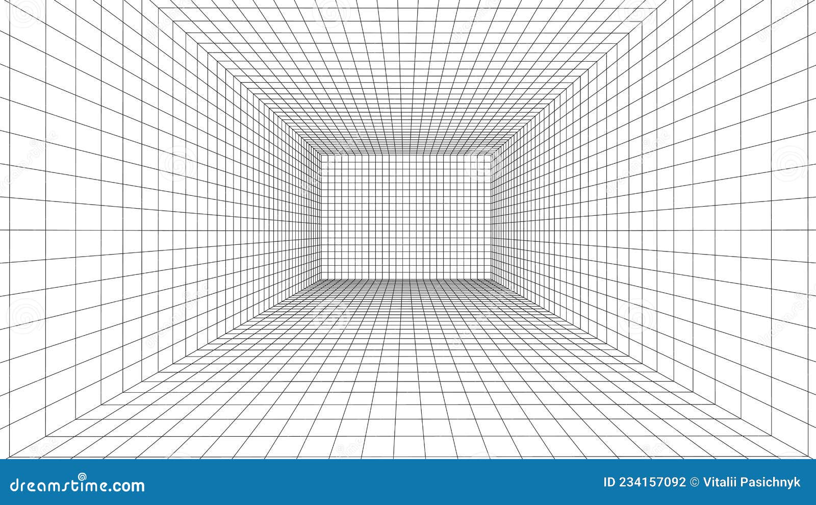3D Wireframe Room Mesh on White Background. Abstract Perspective Grid ...