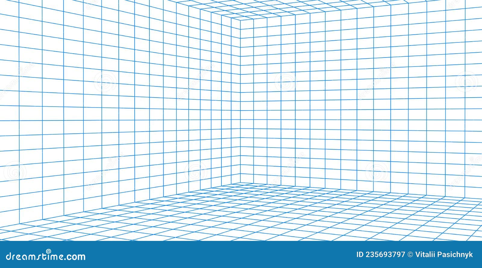 3D Wireframe Room Mesh on White Background. Abstract Perspective Grid ...