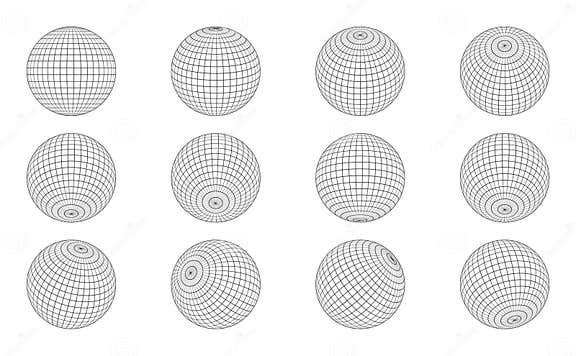 3d Wireframe Sphere Grid Globe Vector Set Stock Vector - Illustration ...