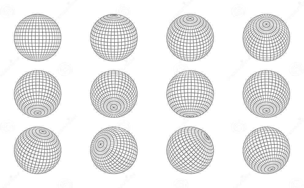 3d Wireframe Sphere Grid Globe Vector Set Stock Vector - Illustration ...